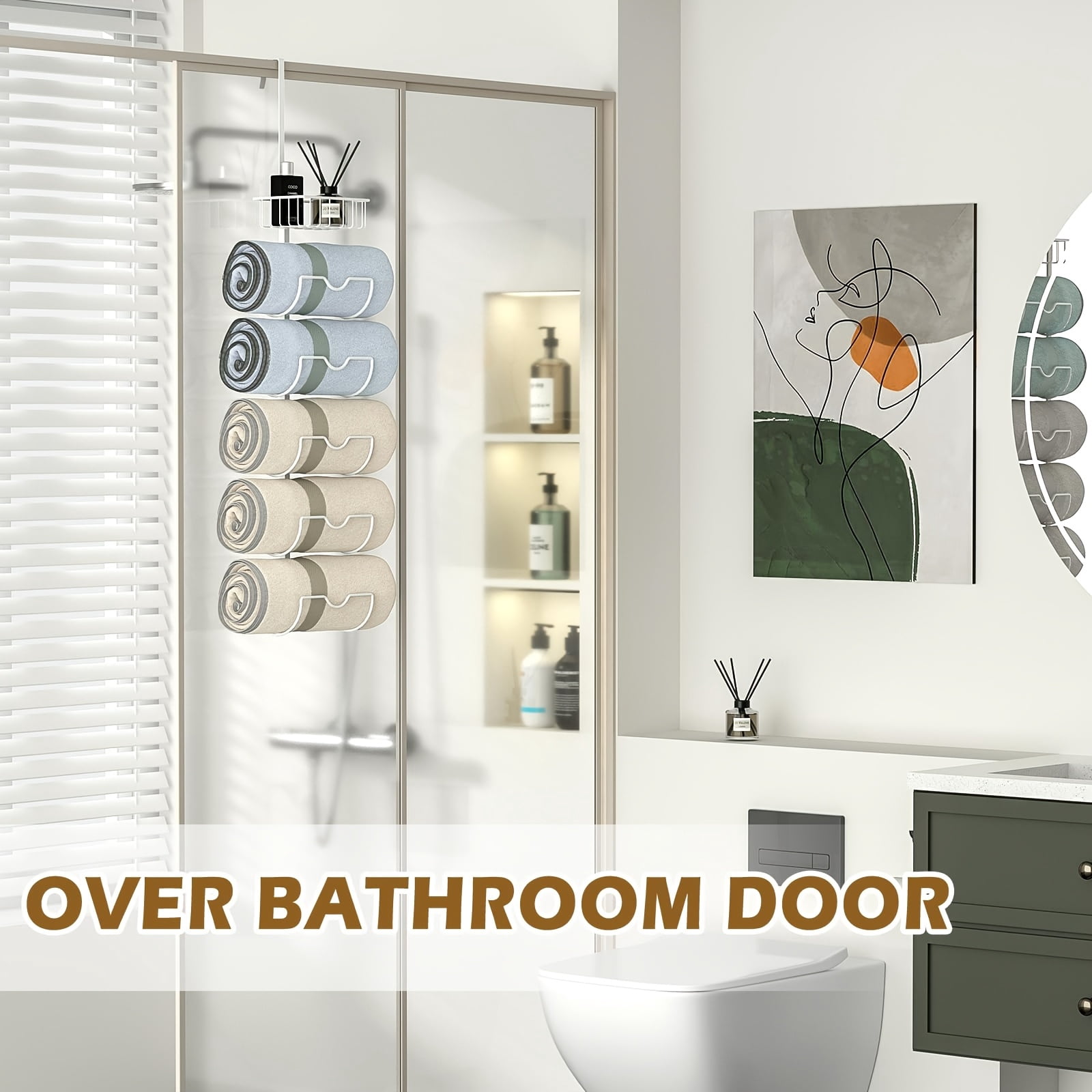 6-Tier Over The Door Towel Racks for Bathroom, Wall Mounted Towel ...