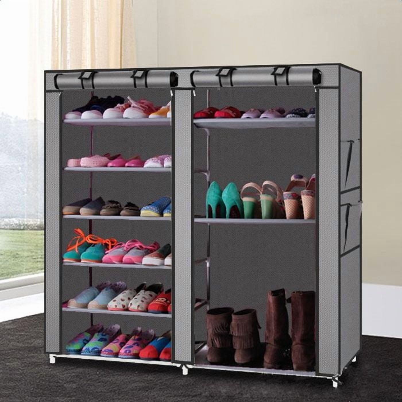 6 Tier Double Row Shoe Rack Organizer with 9 or 12 Compartments Non ...