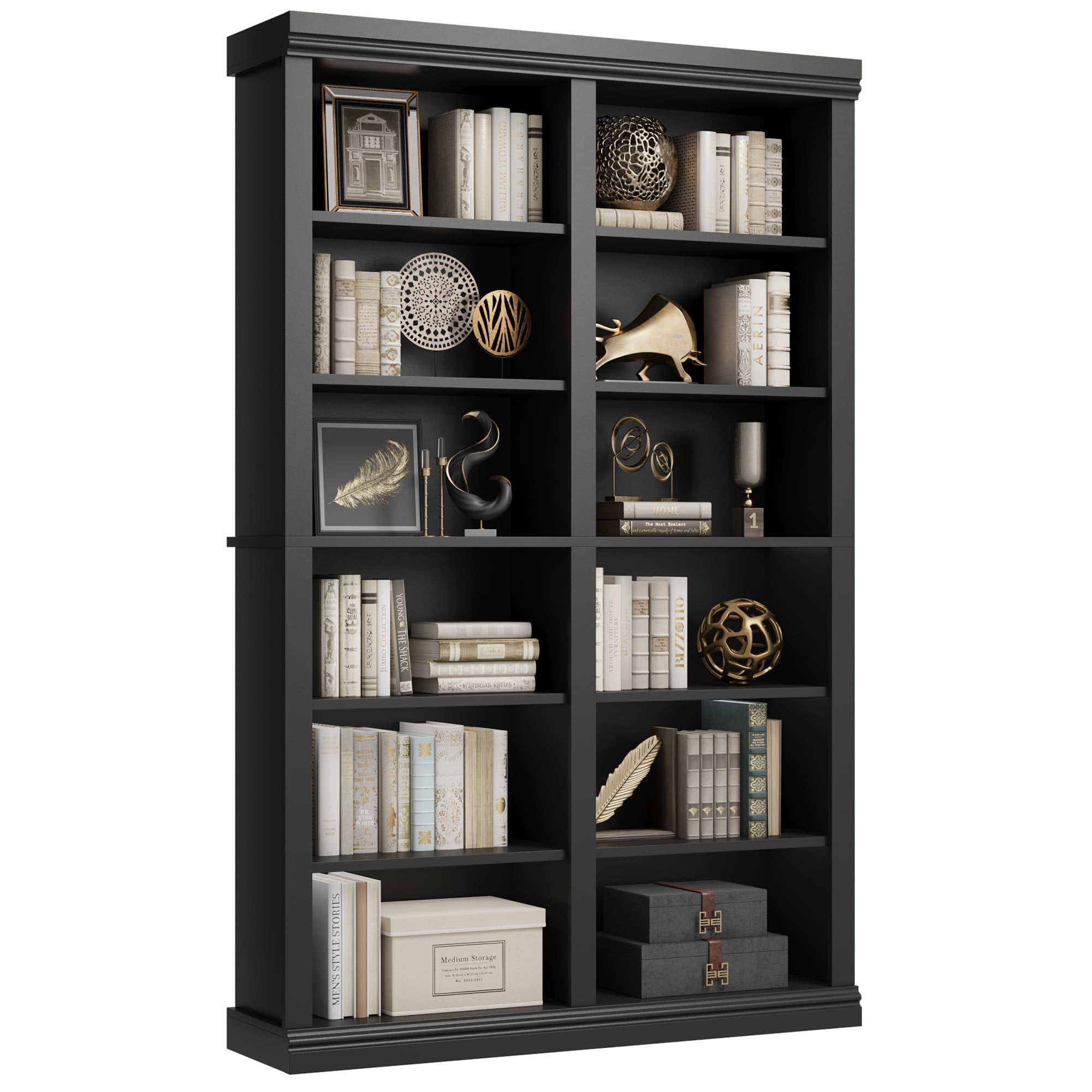 6-Tier Double Wide Bookshelves, Freestanding Display Storage Shelves ...