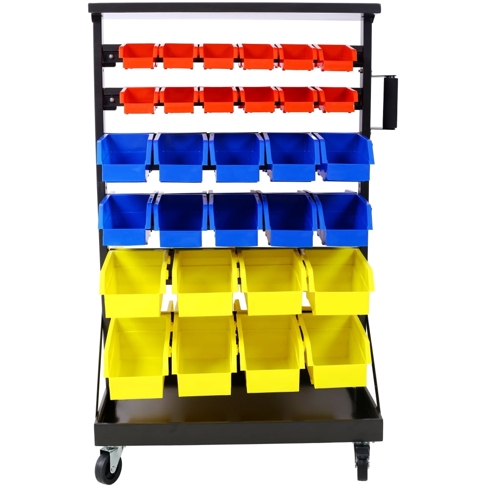 6-Tier Dual-Sided Rolling Bin Rack , 350 Pound Capacity, Includes 60 Organizer Bins, with Tray ...