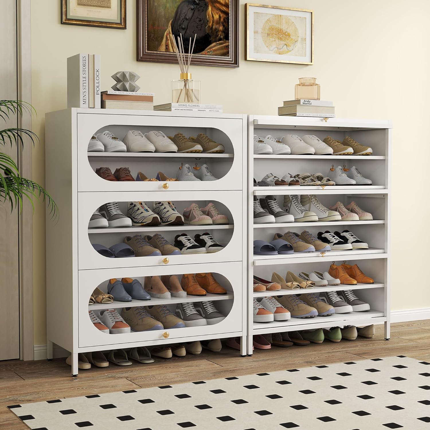6-Tier Entryway Shoe Storage Cabinet with 3 Flip-Up Glass Doors ...