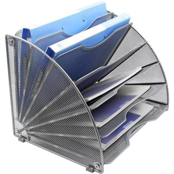 6-Tier Fan-Shaped Mesh File Rack Silvery/Black Office Organizer File ...