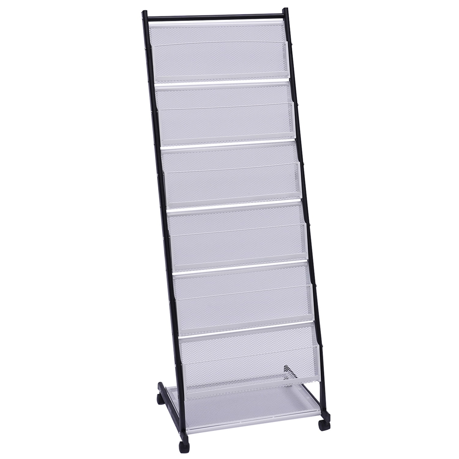 6 Tier Brochure Display Stand with 6 Pockets Shelves, Metal Mesh Floor ...