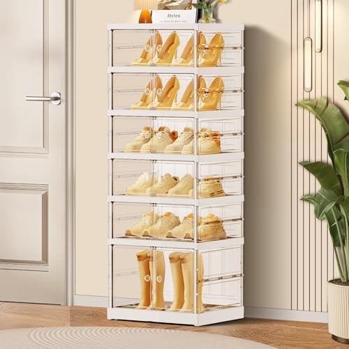 6-Tier Foldable Shoe Rack for Closet Entryway 6-12Pairs,Stackable Clear ...
