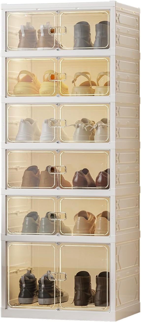 6-Tier Foldable Shoe Rack Organizer, 12 Pairs Clear Plastic Collapsible ...