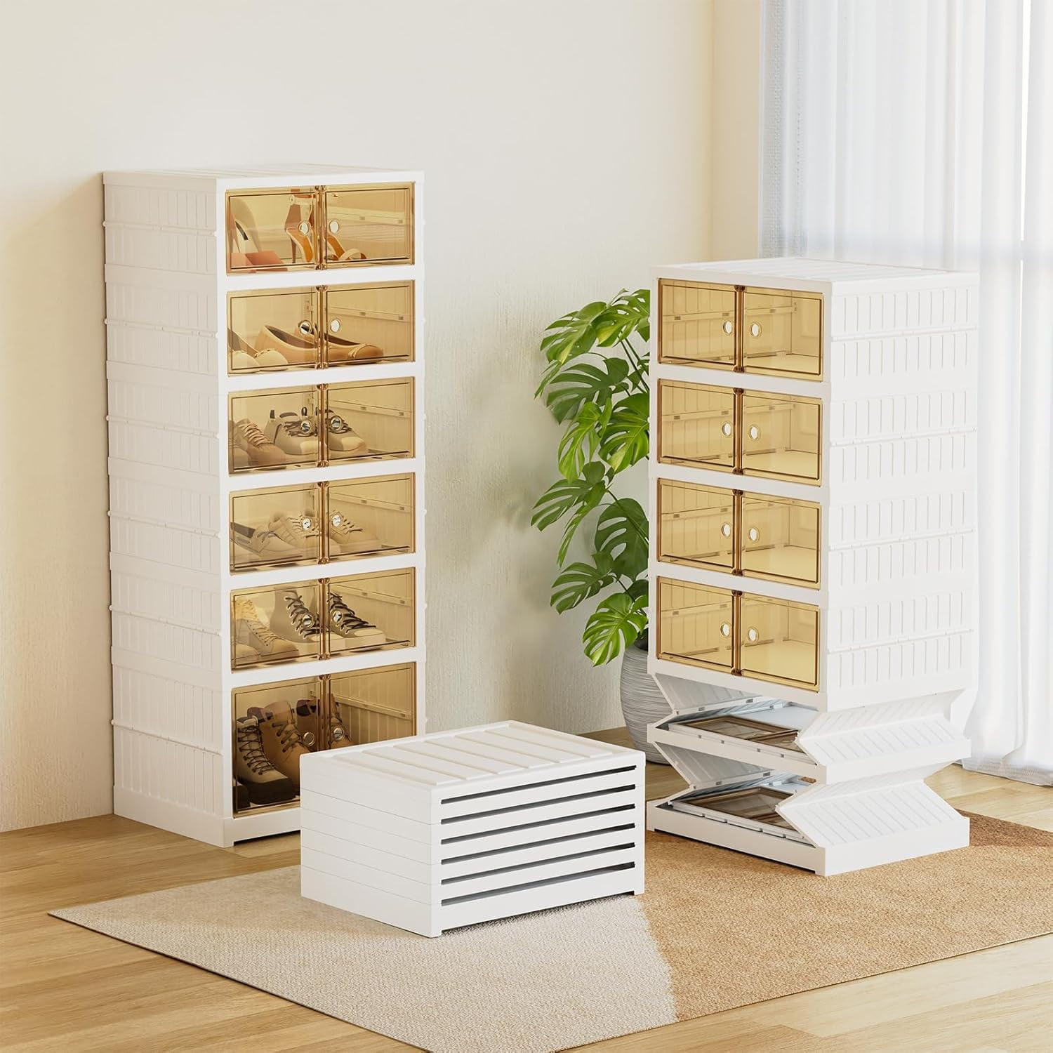 6 Tier Foldable Shoe Rack Organizer for Closet, 12 Pairs Plastic Shoe ...