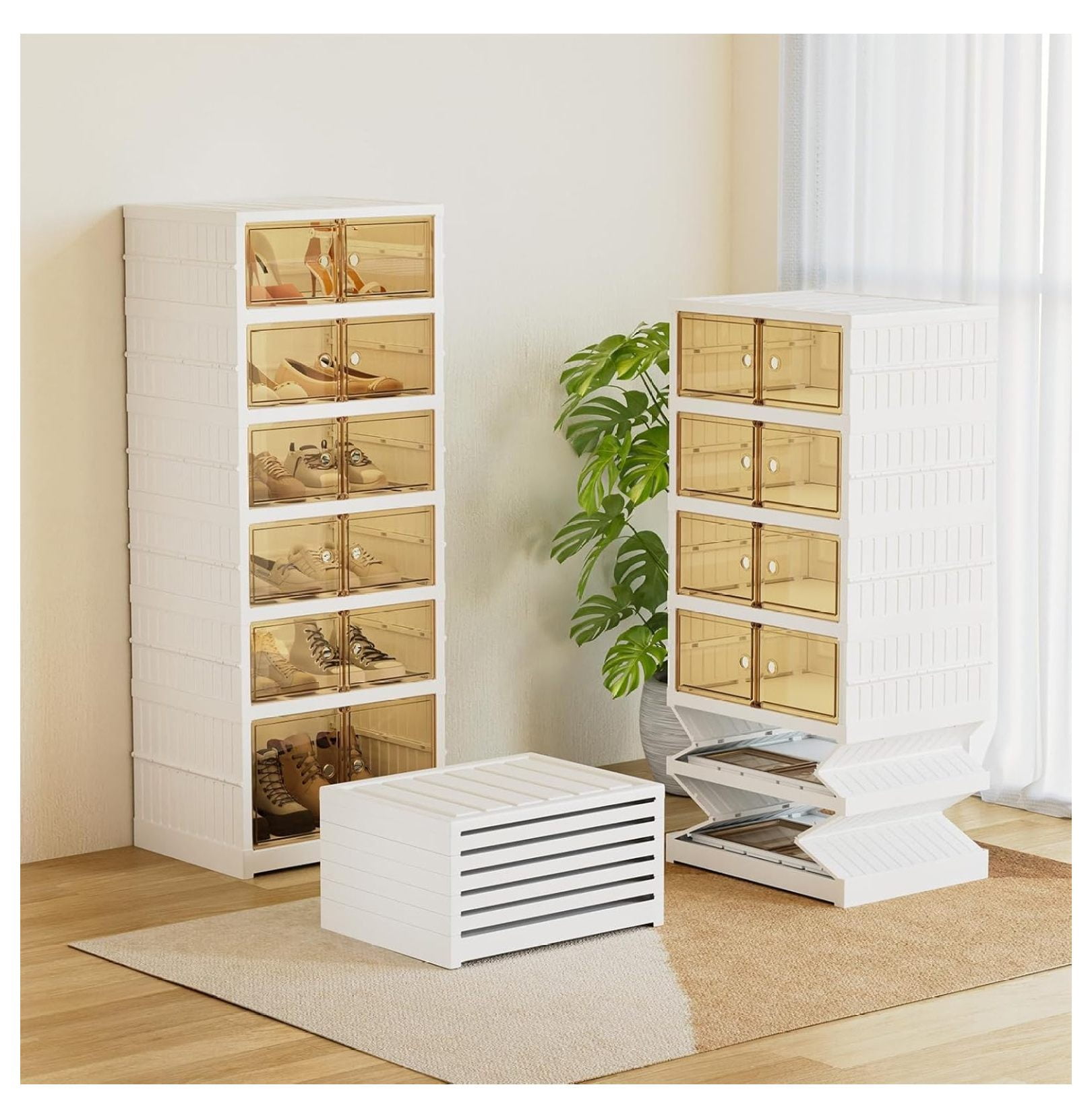 6 Tier Foldable Shoe Rack Organizer for Closet, 12 Pairs Plastic Shoe ...