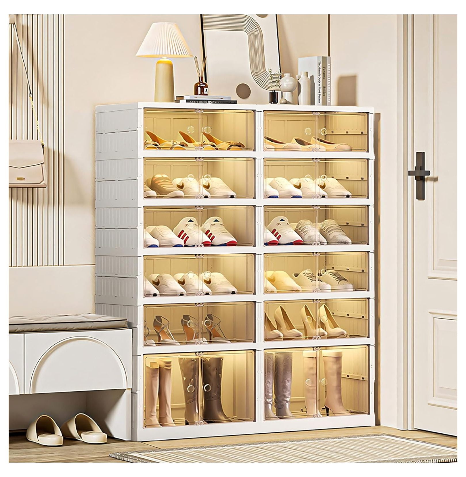6 Tier Foldable Shoe Rack Organizer, Plastic Shoe Storage Cabinet 12-24 ...