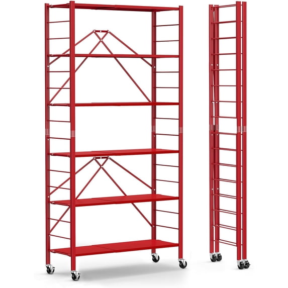 6 Tier Foldable Storage Shelves Expandable Folding Bookshelf with ...