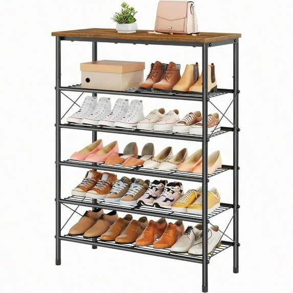 6 Tier Free Standing Shoe Rack for 20-24 Pairs X Shape Fixed Frame ...