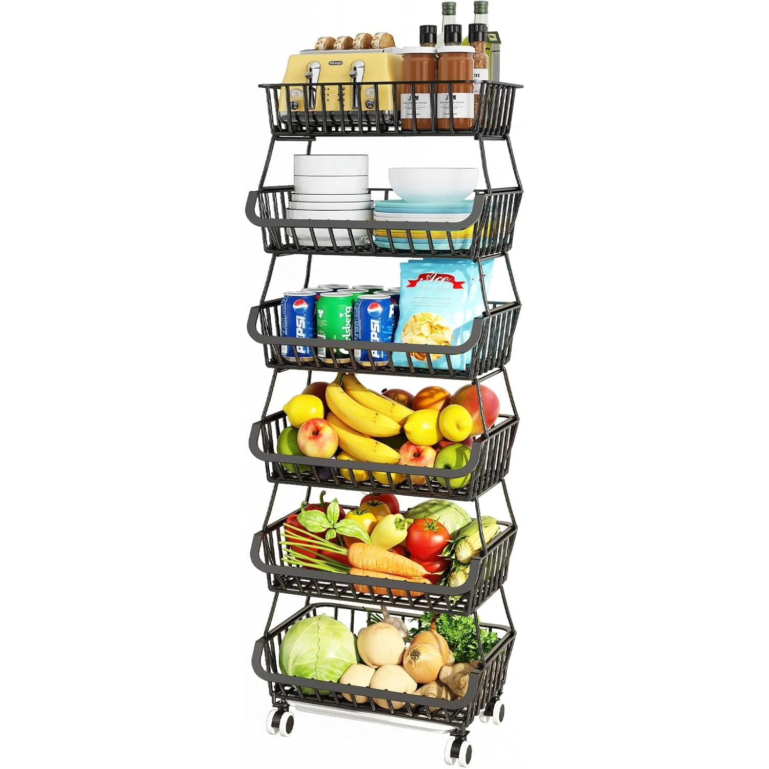 6 Tier Fruit Basket for Kitchen, Fruit and Vegetable Storage Cart ...