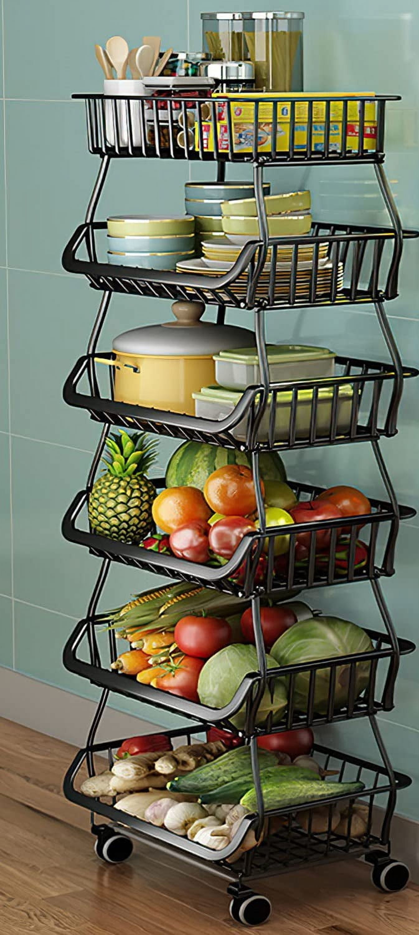 6 Tier Fruit Vegetable Storage Basket for Kitchen, Stackable Metal Wire ...