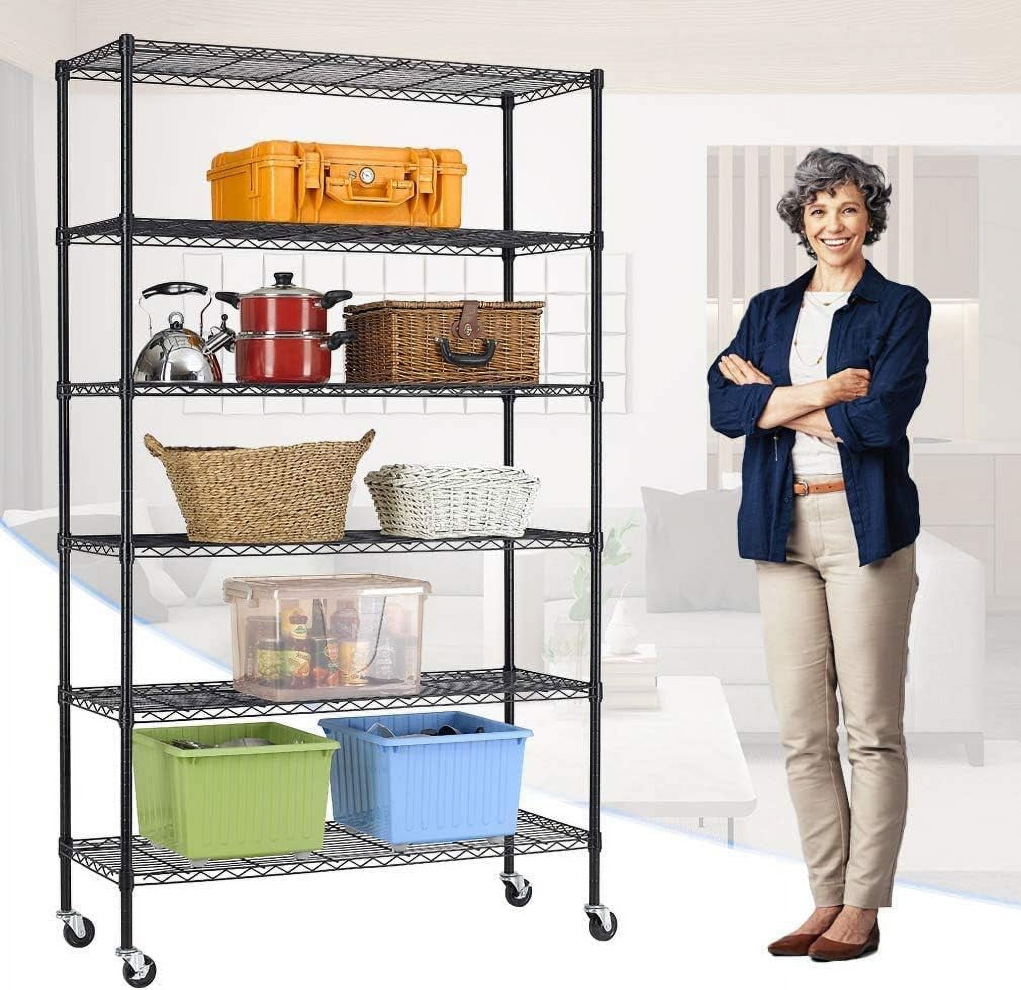 6 Tier Garage Shelving Heavy Duty 2100LBS Wire Metal Storage Shelves w/Height Adjustable Storage ...