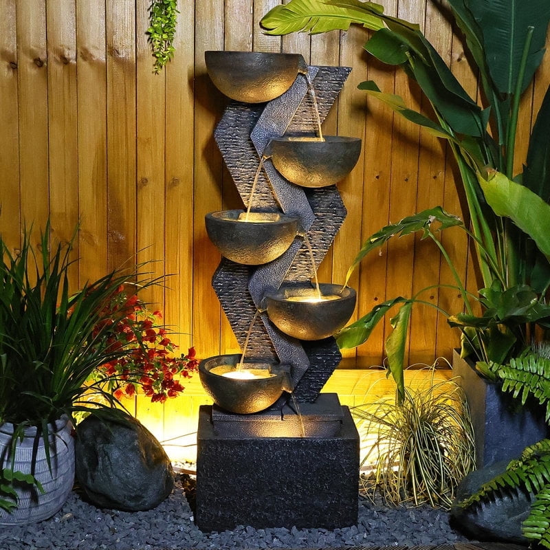 6-Tier Garden Outdoor Fountains and Waterfalls with Lights & Bowls for ...