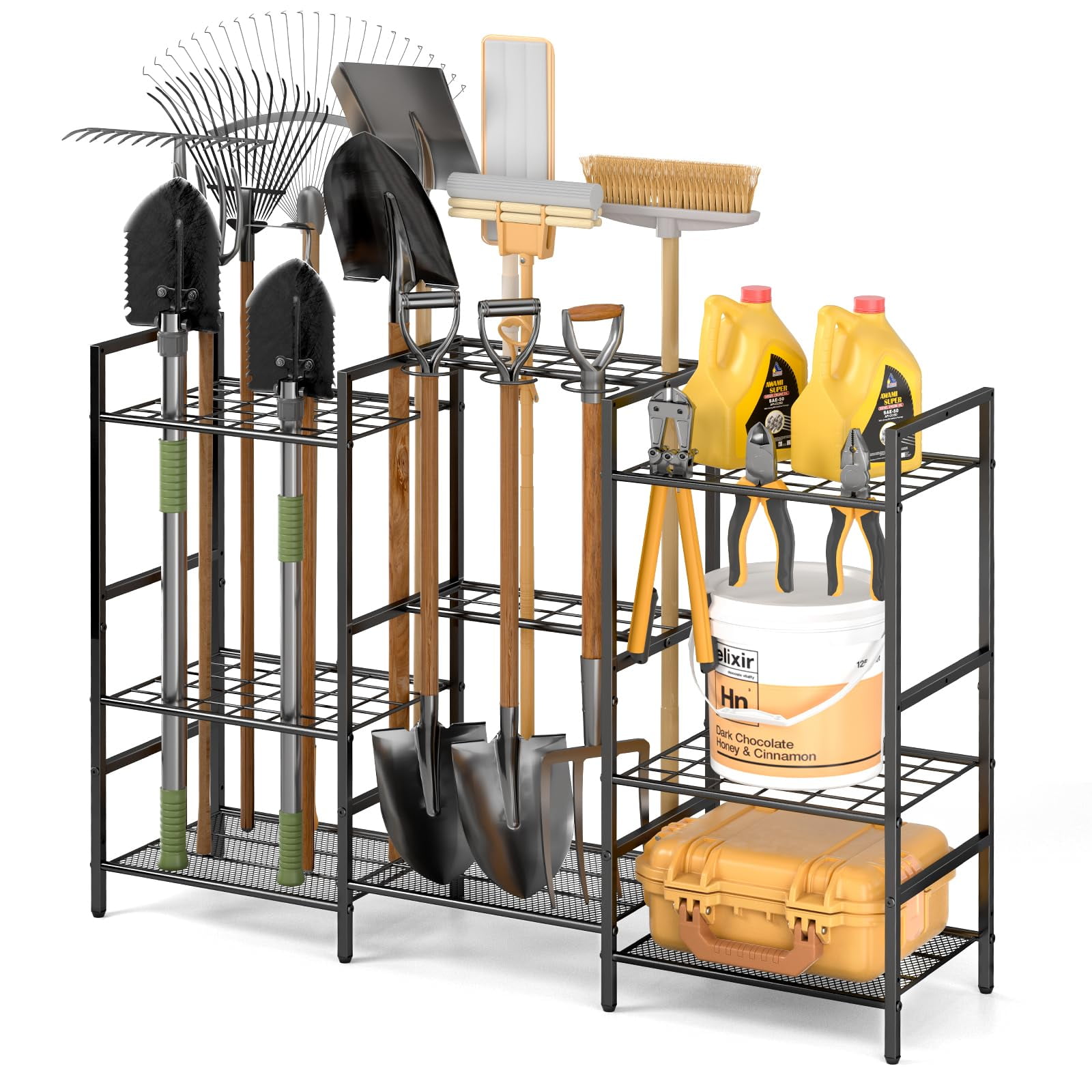 6-Tier Garden Tool Organizer for Outdoor Storage, Yard Tool Rack for Garage Organization and ...