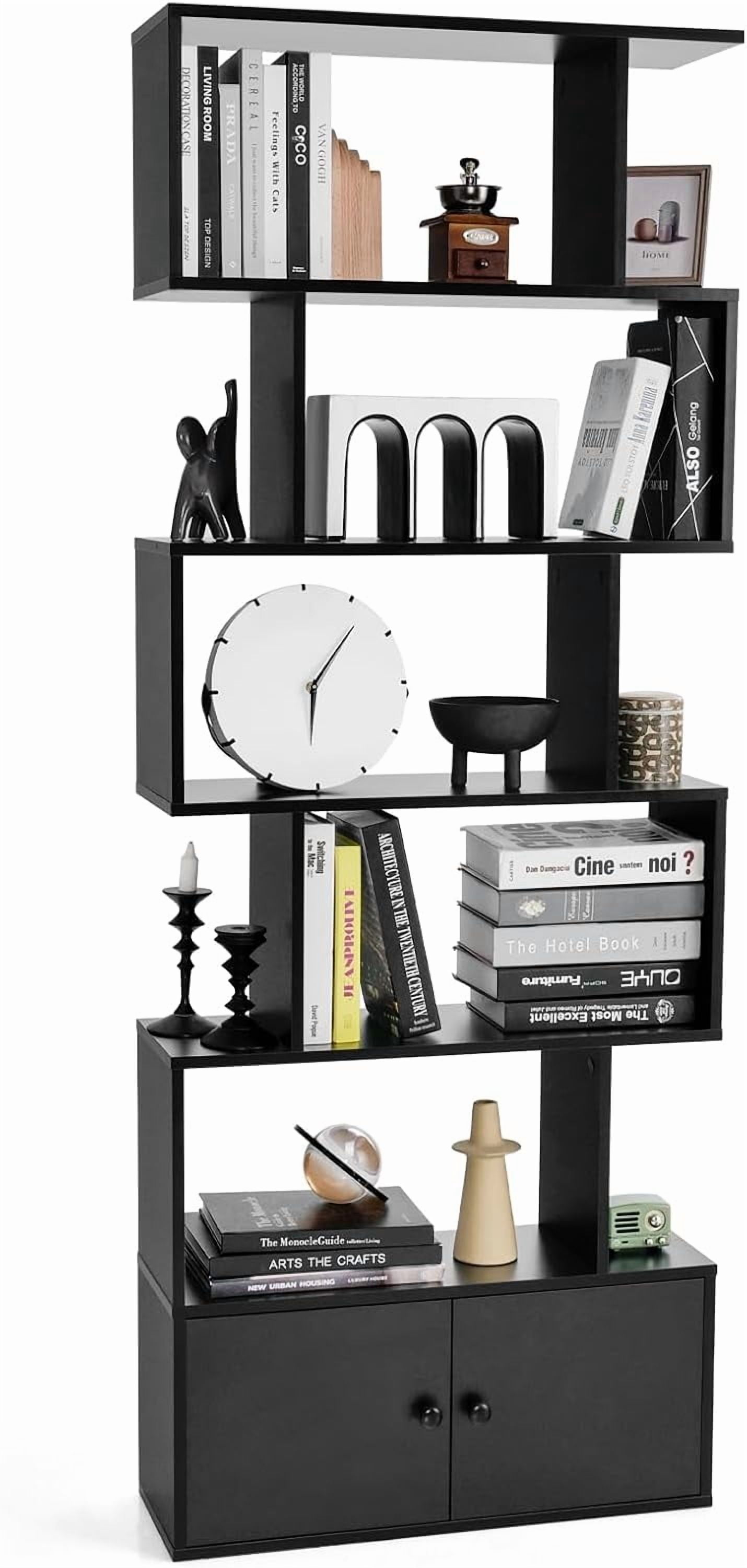 6-Tier Geometric Bookcase, 72” Freestanding Room Divider Bookshelf with ...