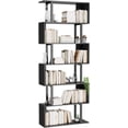 6 Tier Geometric Bookcase, Black Book Shelves, Modern Corner Bookcase ...