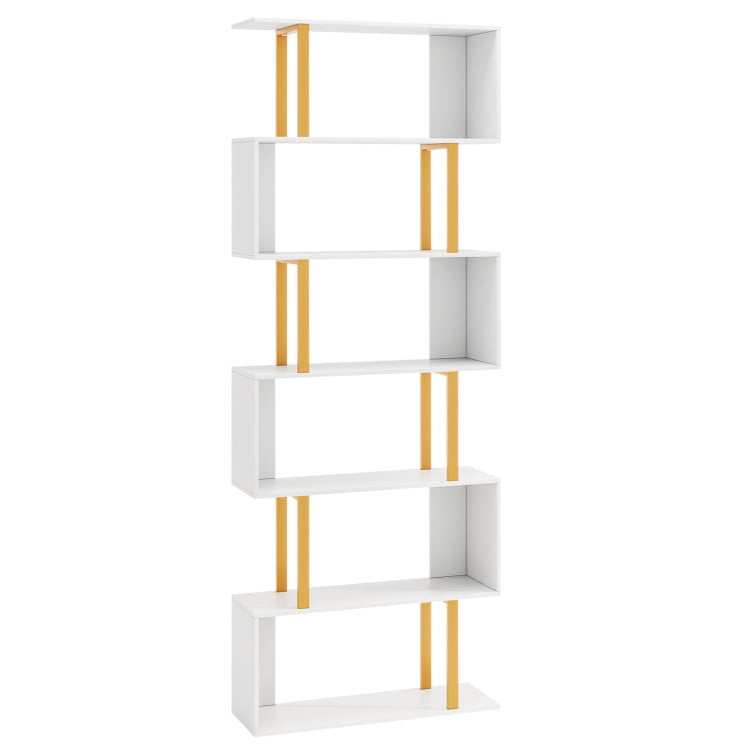 6-Tier Geometric Bookcase with Metal Frame and Anti-tipping Kits ...
