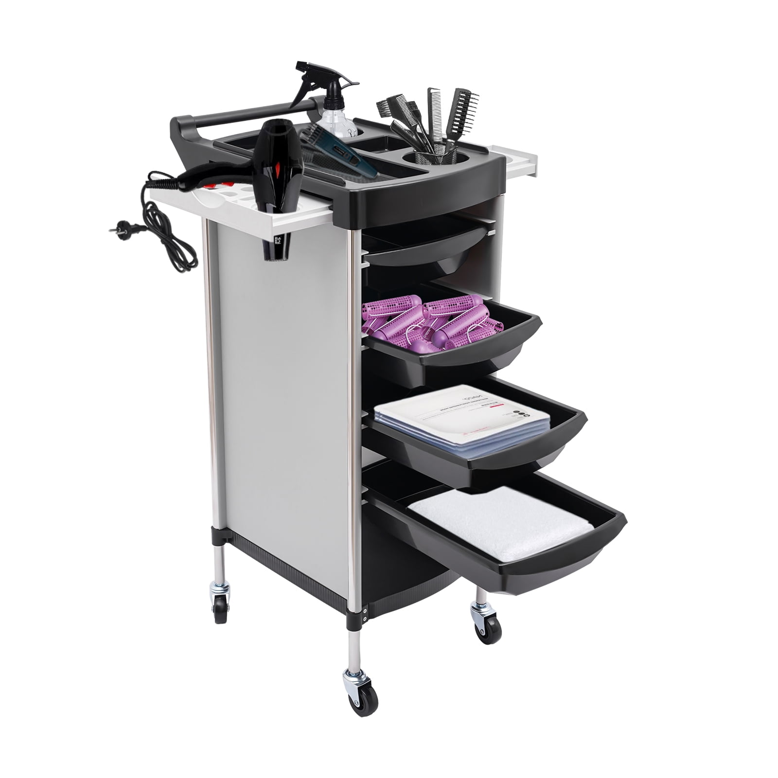 6-Tier Hairdressing Shelf with Wheels Multi-Functional Salon Trolley ...