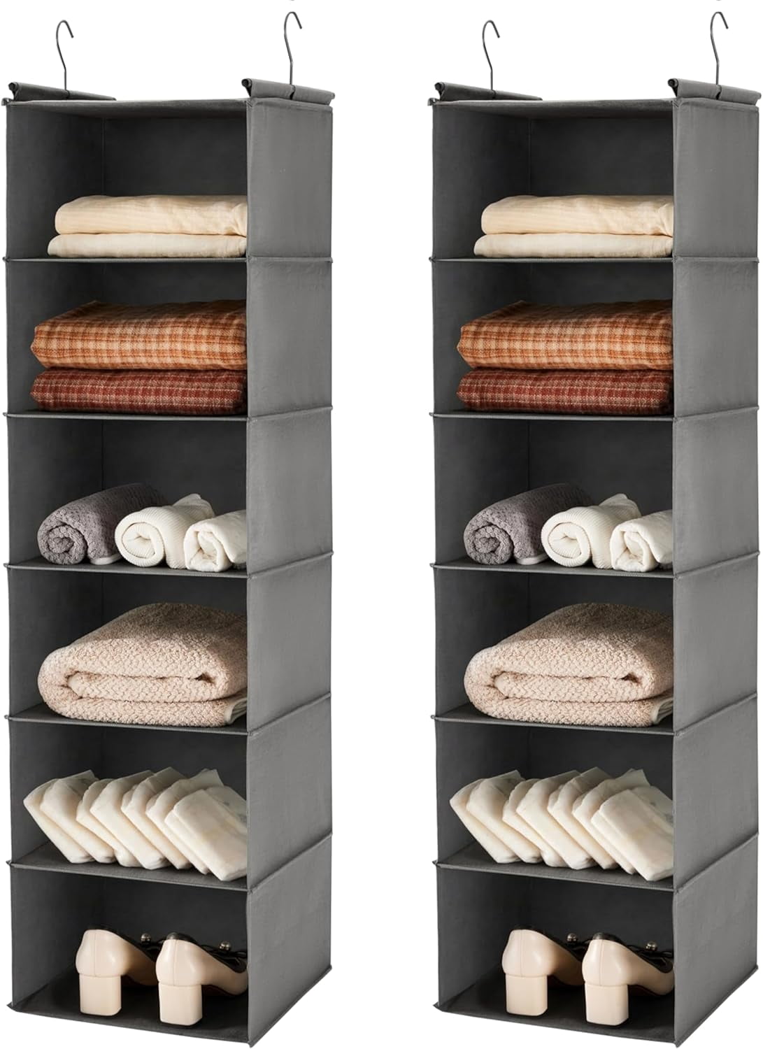 6 Tier Hanging Closet Organizer Shelf with 2 Sturdy Hooks for Storage ...