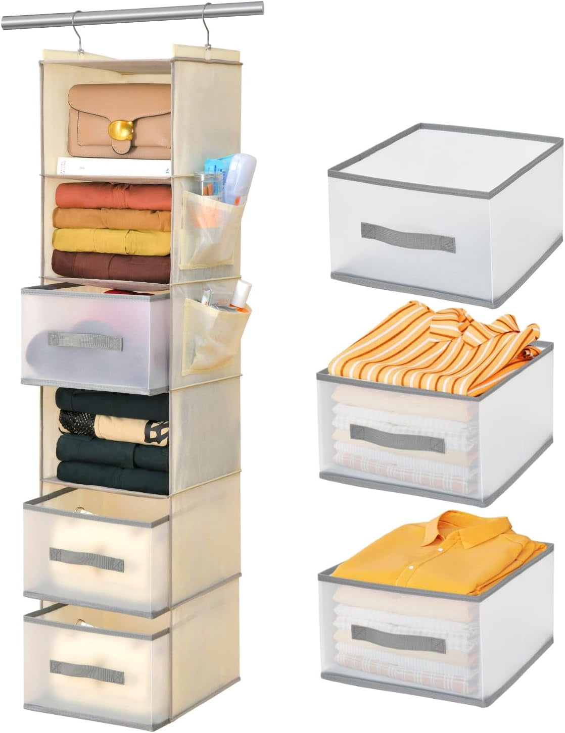 6-Tier Hanging Closet Organizer with 3Drawers and Side Pockets-Multi ...