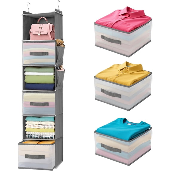 6-Tier Hanging Closet Organizer with Drawers and Side Pockets ...