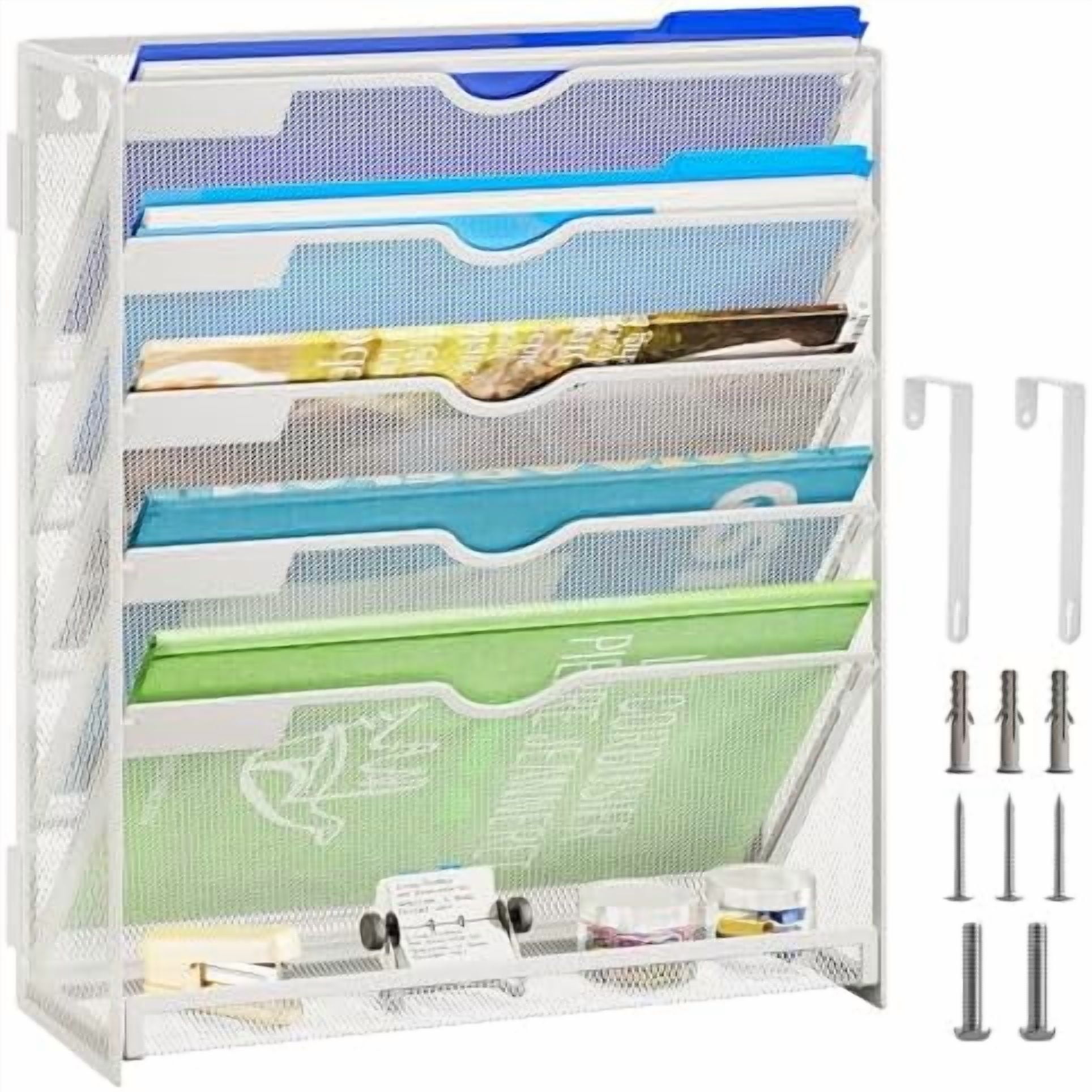 6-Tier Hanging File Organizer, Wall Mount File Holder for Mails Folders Papers Magazine ...