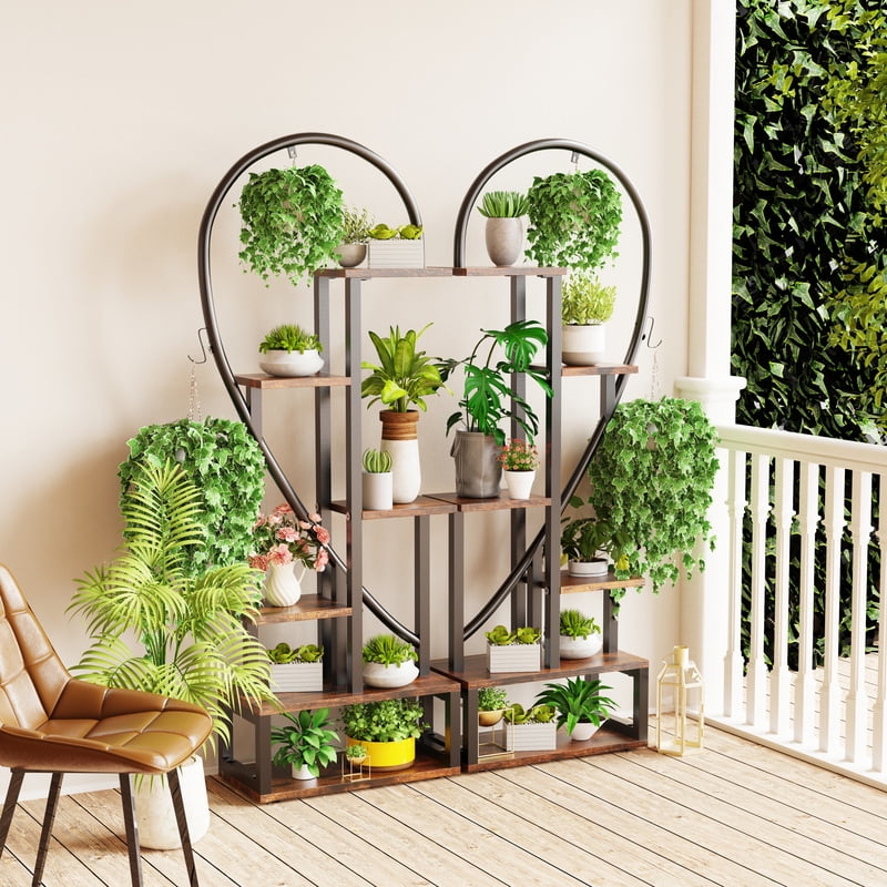 6 Tier Heart Shape Plant Stand Creative Half Ladder Plant Stands for ...