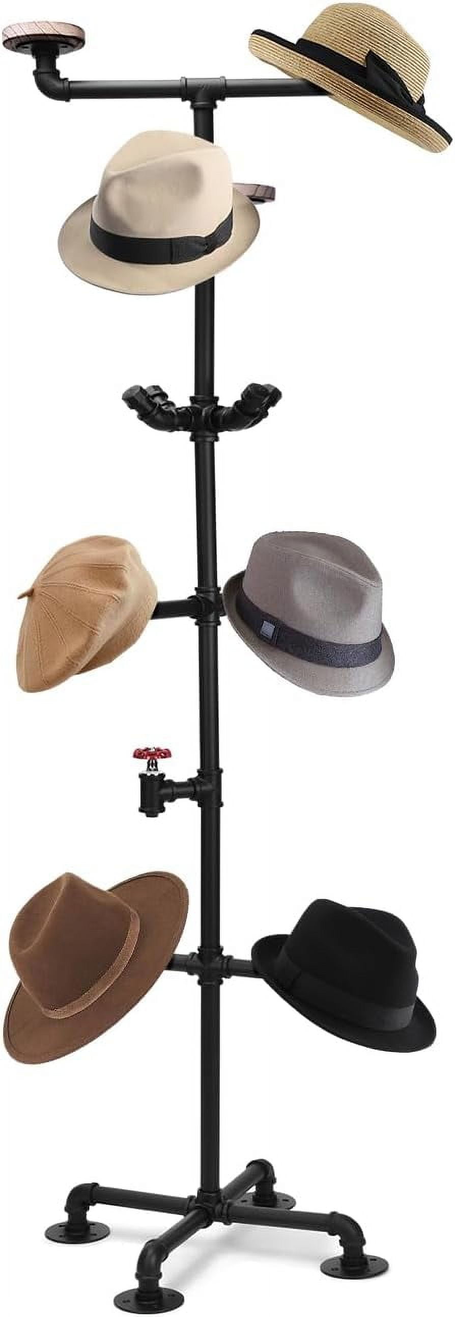 6 Tier, Heavy Duty Black Metal Pipe Coat Rack Stand with 8 Round Rustic ...