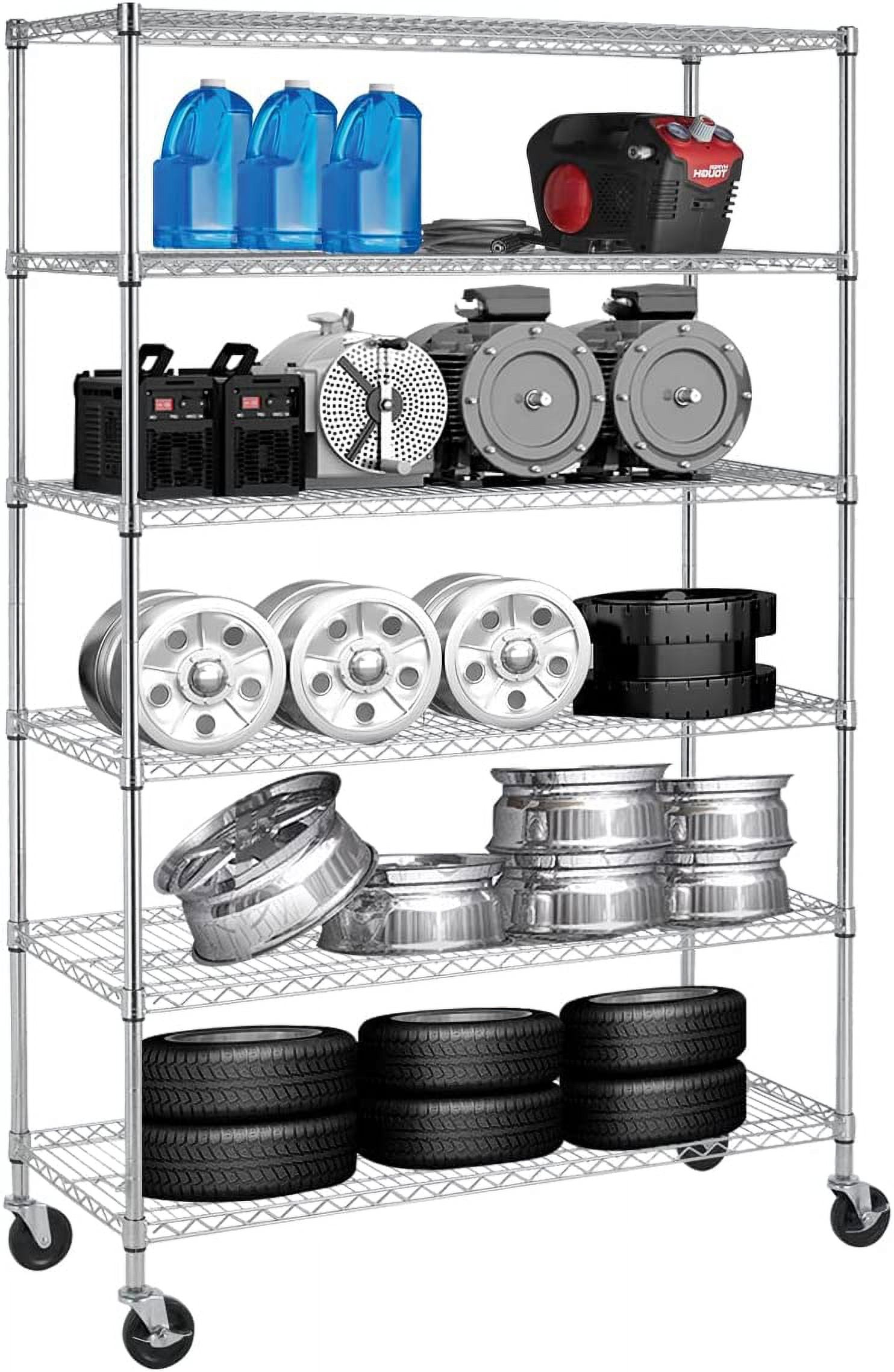 6-Tier Heavy Duty Wire Shelving Unit - 6000lb Capacity, Adjustable NSF ...