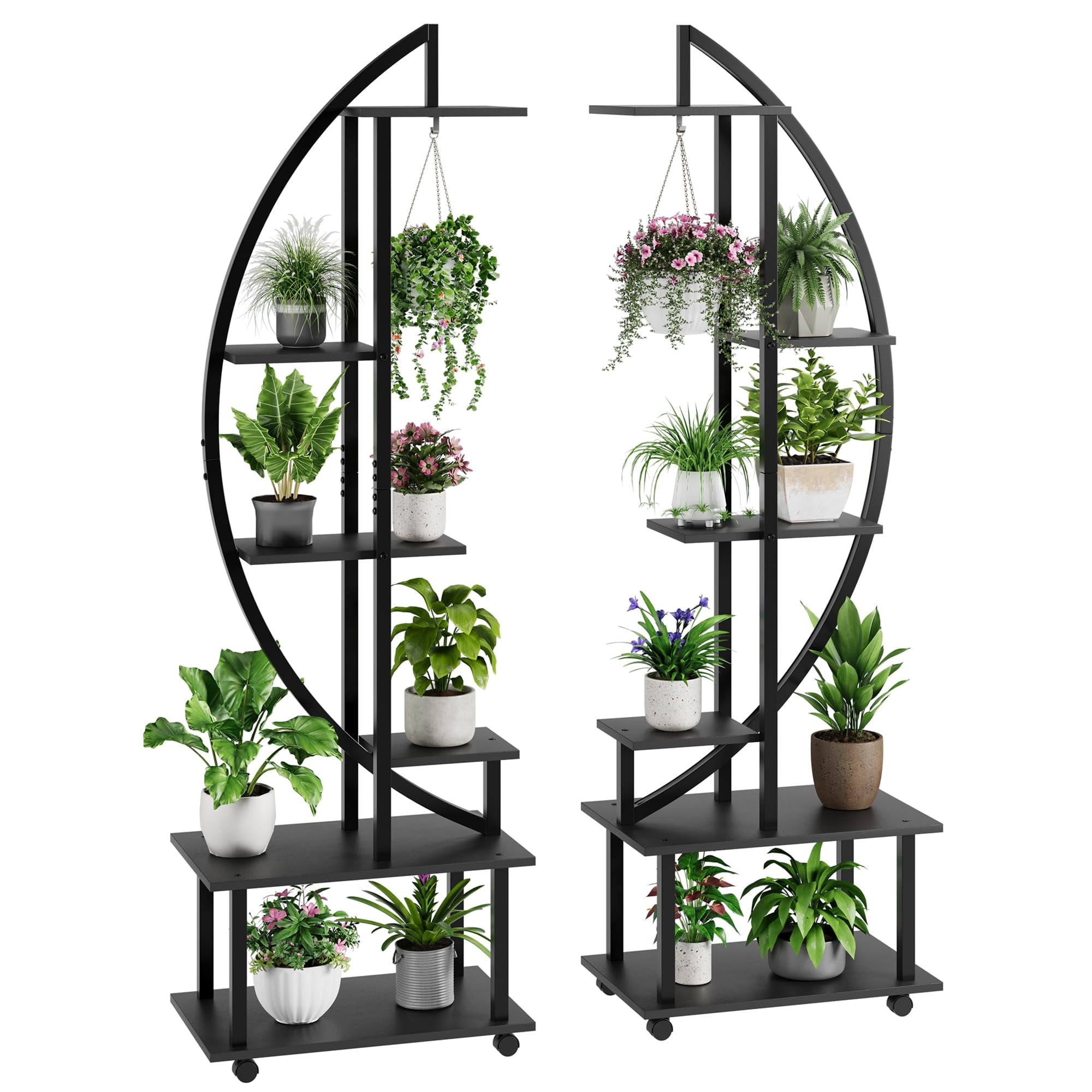 6 Tier Indoor Tall Plant Stand Metal Plant Stand with Detachable Wheels ...