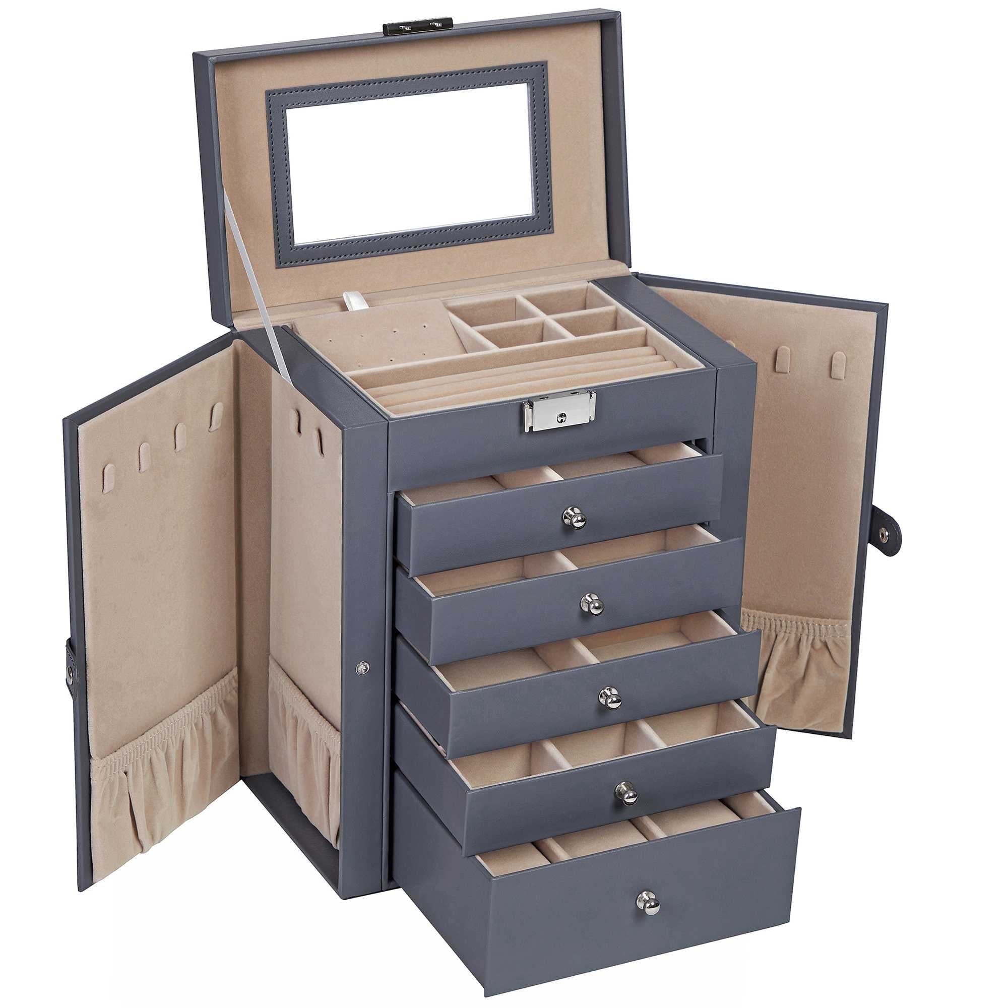 Generic 6 Tier Jewelry Organizer, Gray, Velvet Lining, Lockable with ...