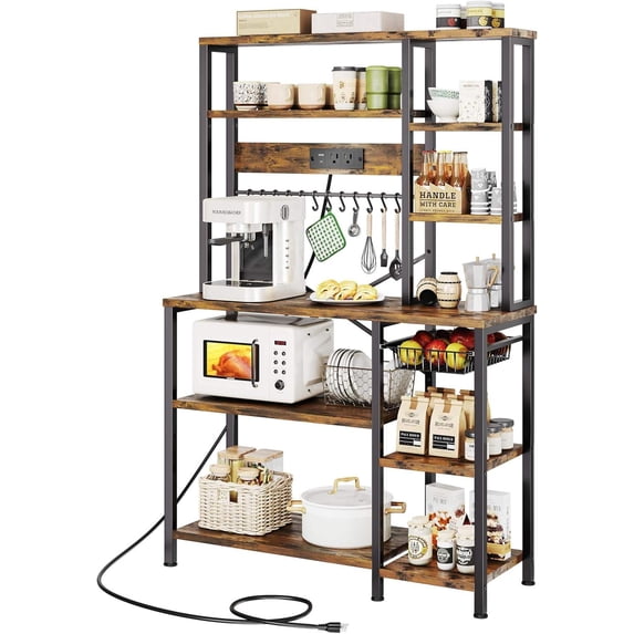 6-Tier Kitchen Baker's Rack with Storage, Coffee Bar Station, Microwave ...