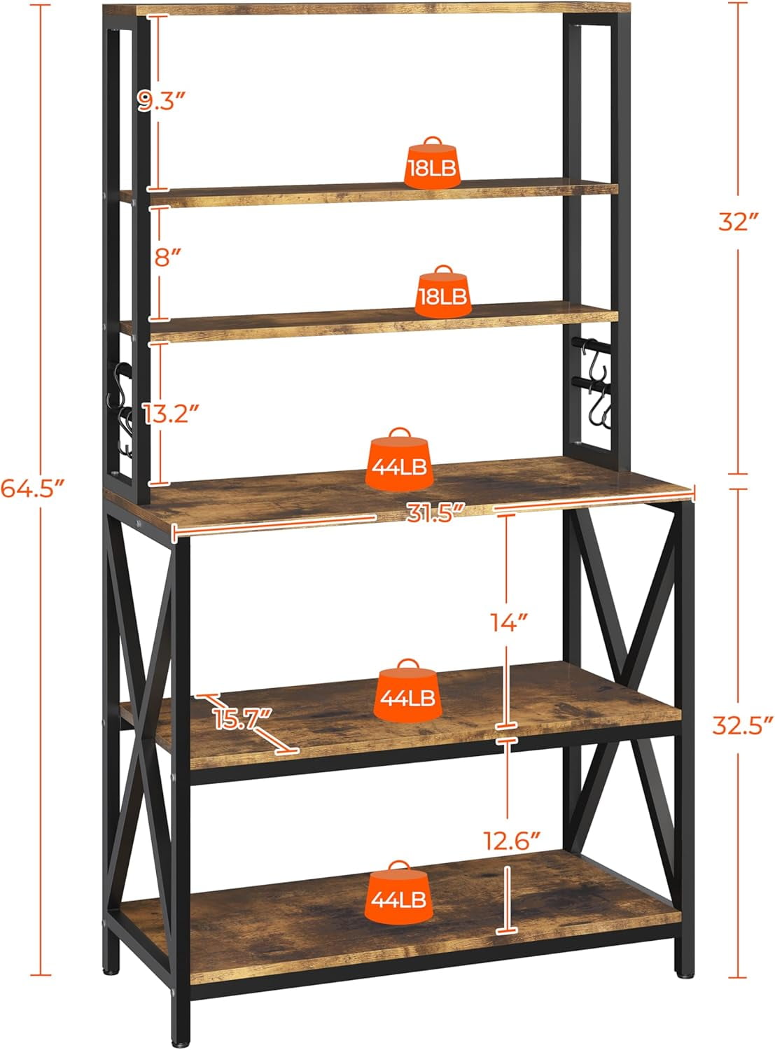 6-Tier Kitchen Bakers Rack, 31.5 Inch Coffee Bar Table, Farmhouse ...