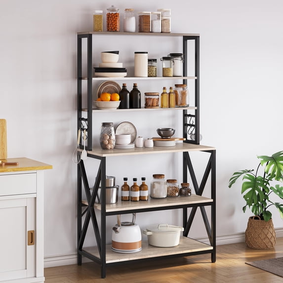 6-Tier Kitchen Bakers Rack, 31.5 Inch Coffee Bar Table with Storage ...