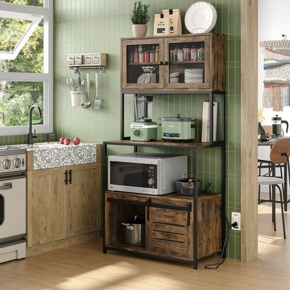 Furnihold 6-Tier Kitchen Bakers Rack with Power Outlet, Industrial ...