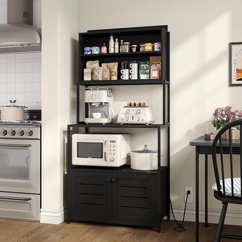 6-Tier Kitchen Bakers Rack with Power Outlet, Industrial Microwave Oven ...