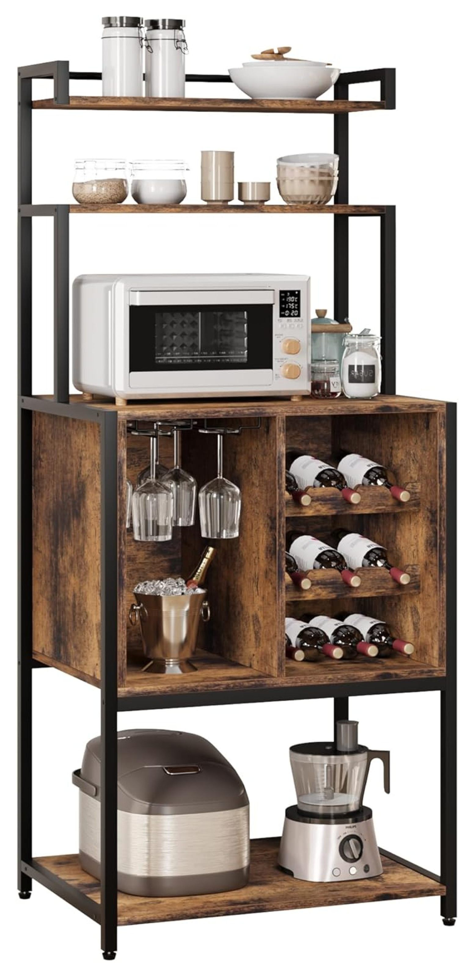 6-Tier Kitchen Bakers Rack with Power Outlet, Industrial Standing Baker ...