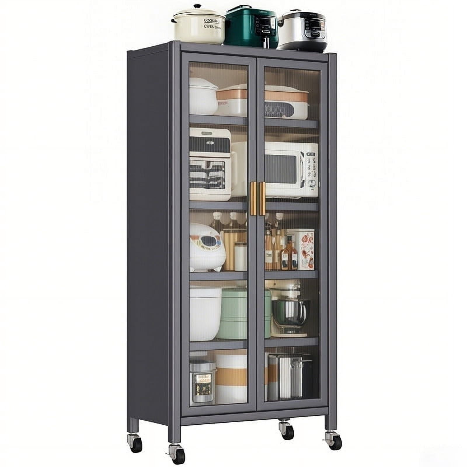 6 Tier Kitchen Pantry Storage Cabinet, 65" Metal Display Storage ...