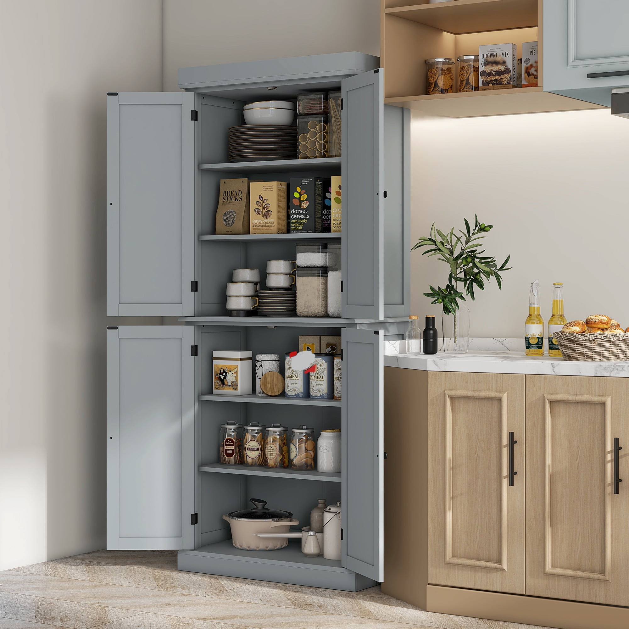 6-Tier Kitchen Storage Cabinet - Shaker-Style Doors with Magnetic ...