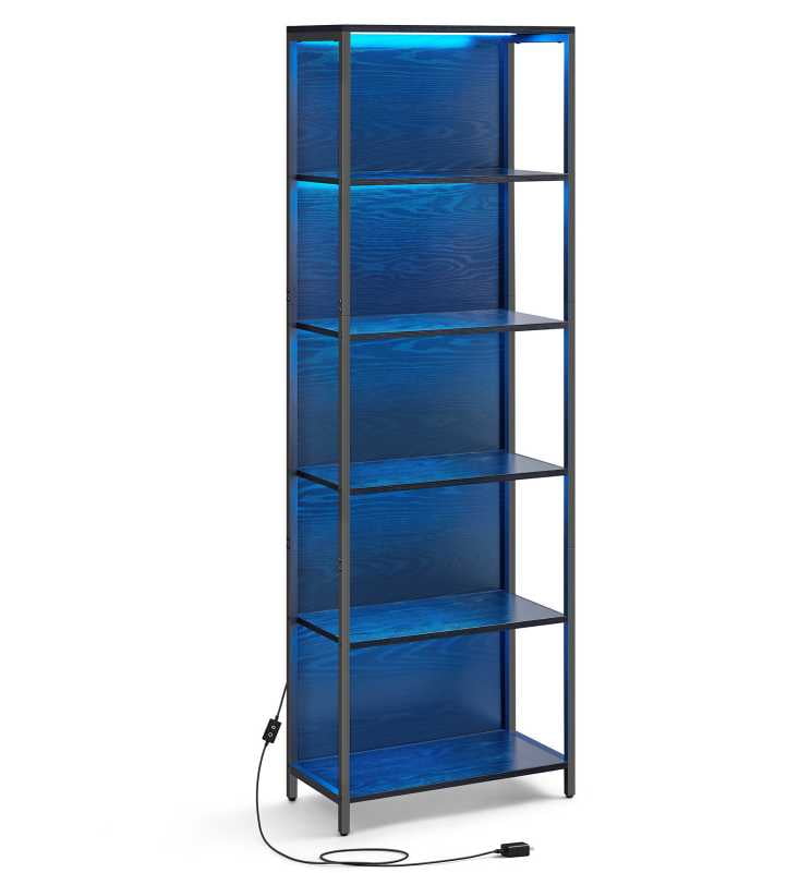 6-Tier LED Bookshelf, Display Shelf with Dimmable Lights, LED Bookcase ...