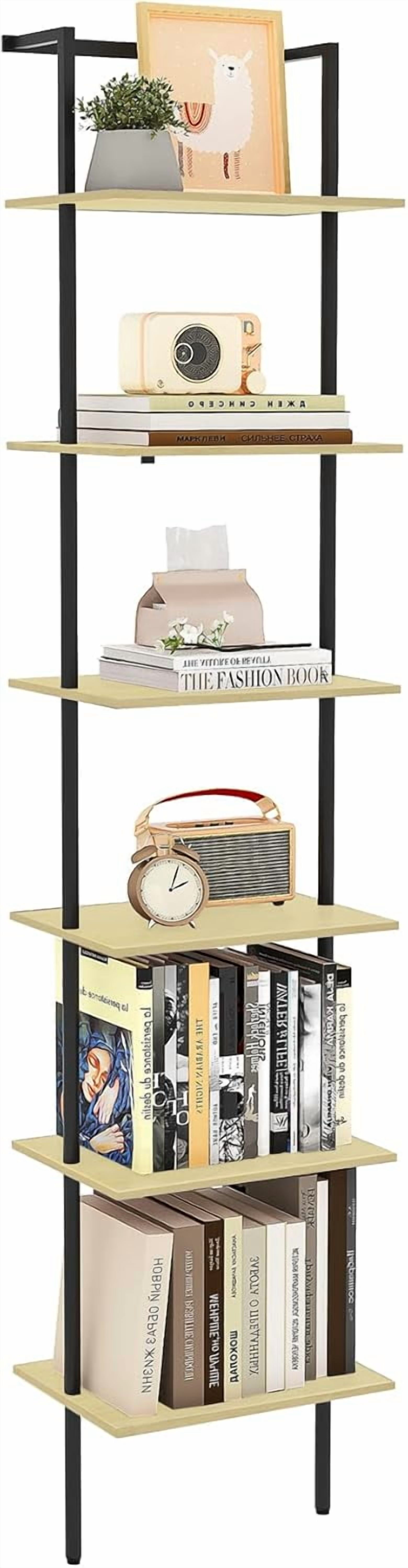 6-Tier Ladder Shelf, 77 Inches Wall Mounted Ladder Bookshelf with Metal ...