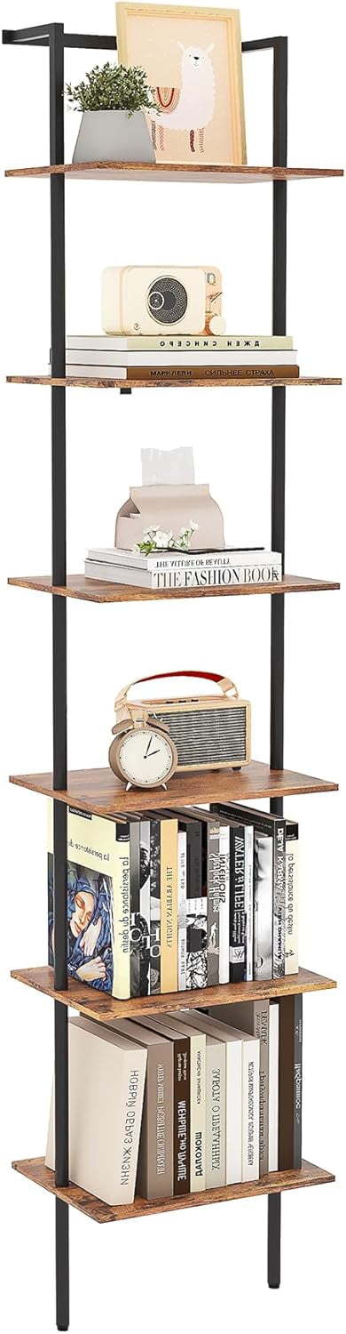 6-Tier Ladder Shelf, 77 Inches Wall Mounted Ladder Bookshelf with Metal ...