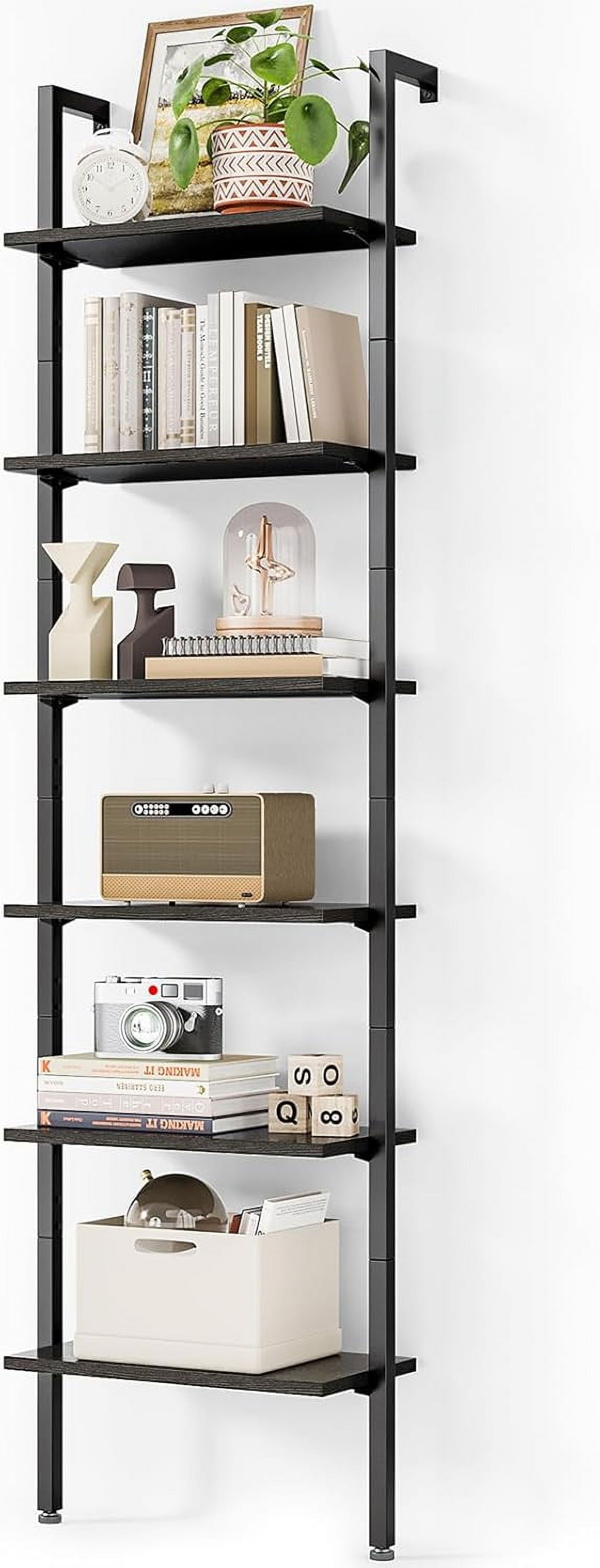 6-Tier Ladder Shelf Book Shelf with Metal Bookcase for Living Room Home ...