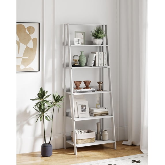 6-Tier Ladder Shelf, Wooden Bookshelf Bookcase, Freestanding Corner ...