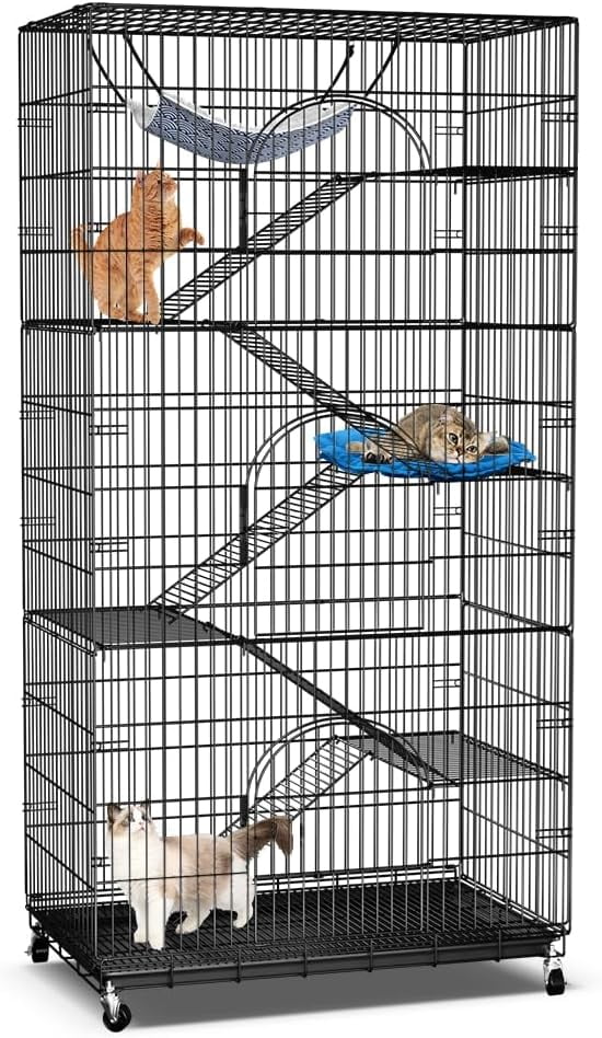 6-Tier Large Cat Cage Playpen, 72-inch Indoor/Outdoor Enclosure with 3 ...