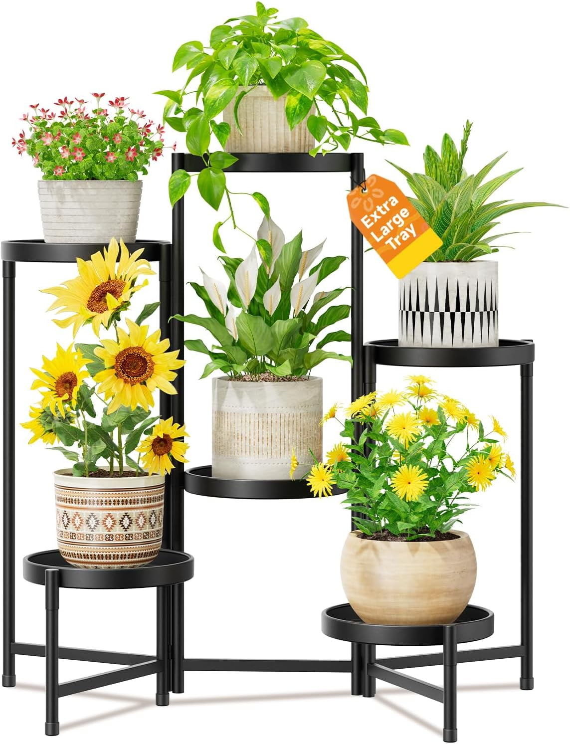 6 Tier Large Plant Stand Indoor Tall with 10 Inch Metal Tray, Corner ...