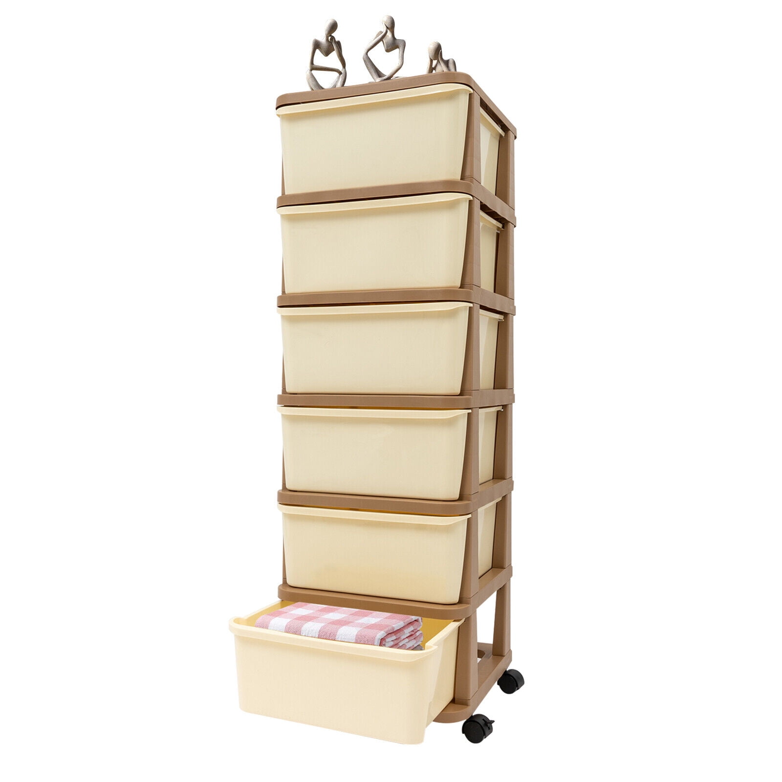 6-Tier Large Plastic Storage Cabinet with Wheels - Multi-Purpose Drawer ...