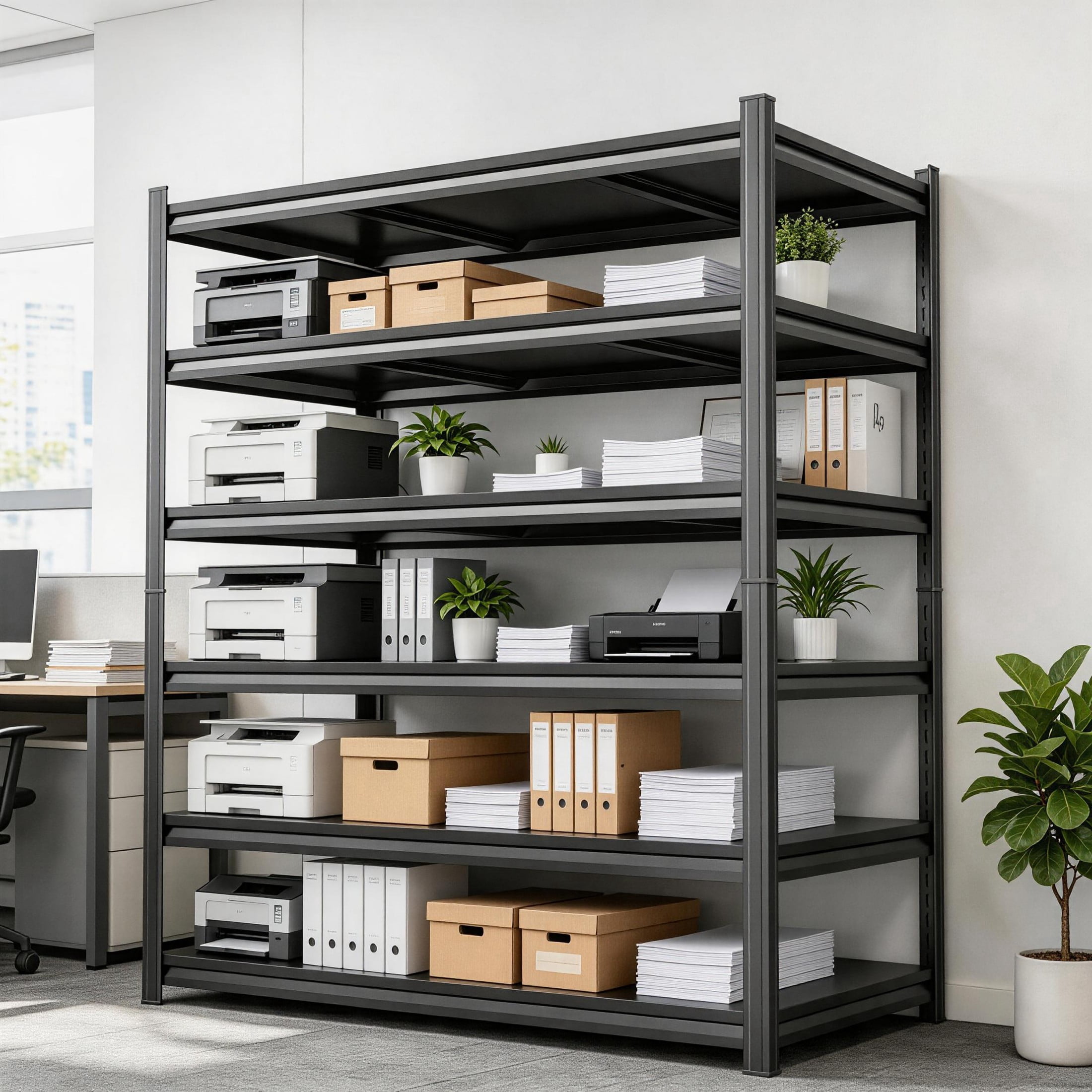 6-Tier Metal Bookshelf, Modern Black Book Shelf, 3000LBS Industrial ...