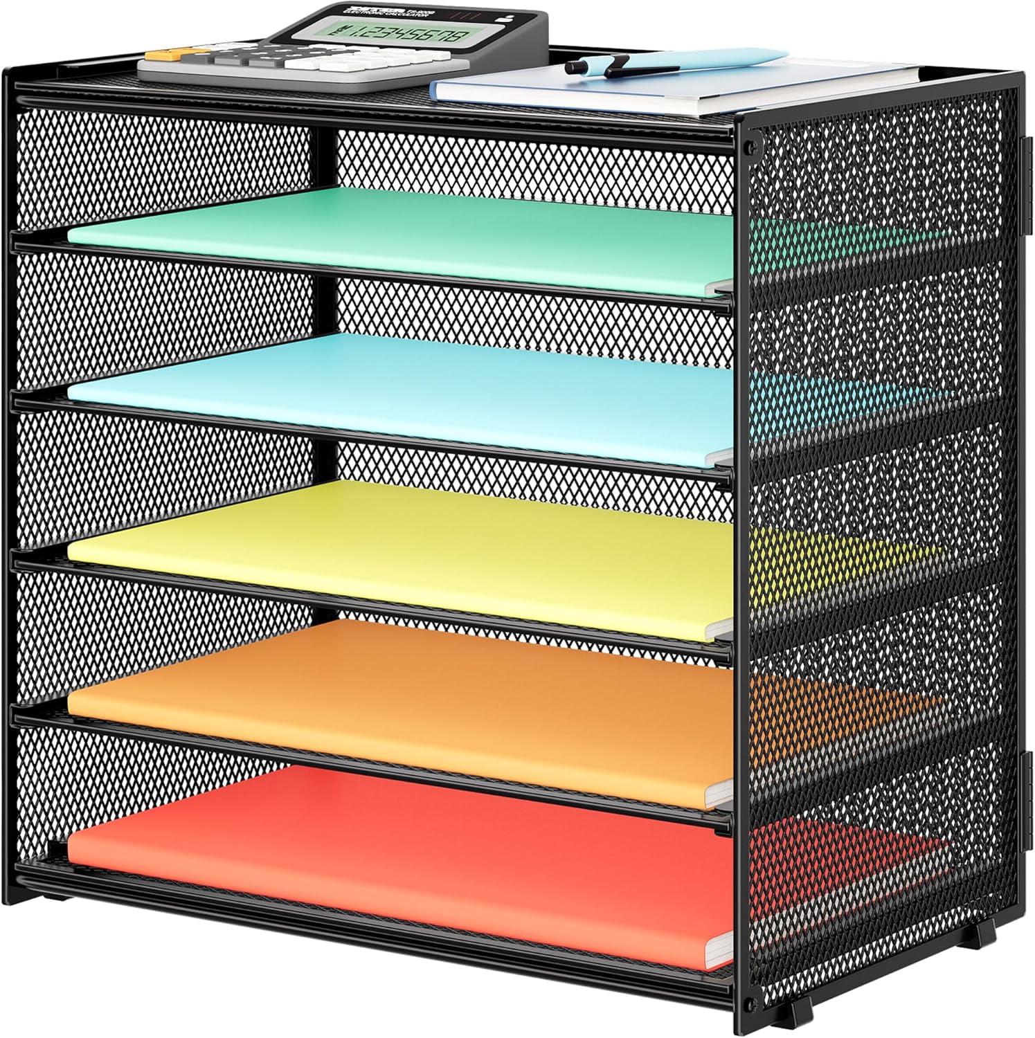 6-Tier Metal Mesh Paper Organizer for Desk, Letter Tray File Sorter ...